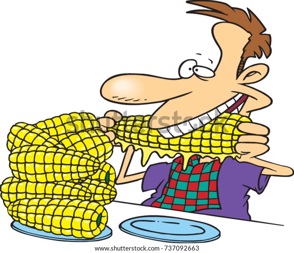Cartoon Man Eating Stack Corn On Stock Vector (Royalty Free) 737092663
