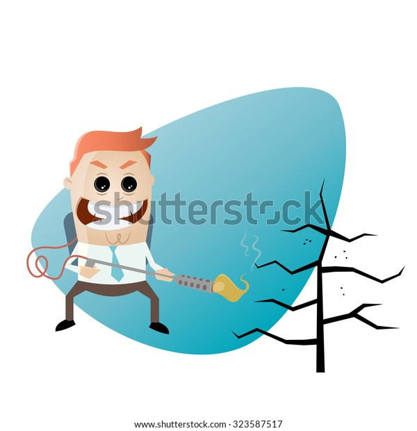 Cartoon Man Flamethrower Charred Tree Stock Vector (Royalty Free ...