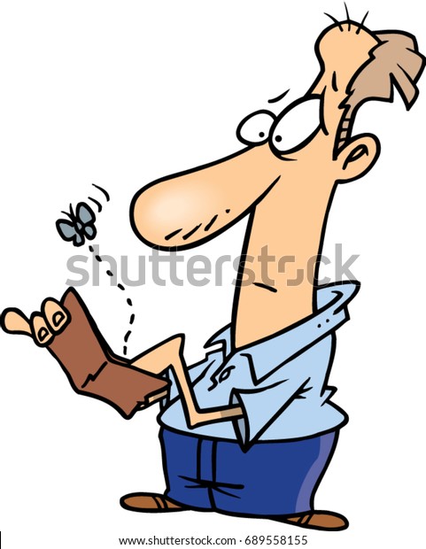 cartoon man with a fly coming out of his empty wallet