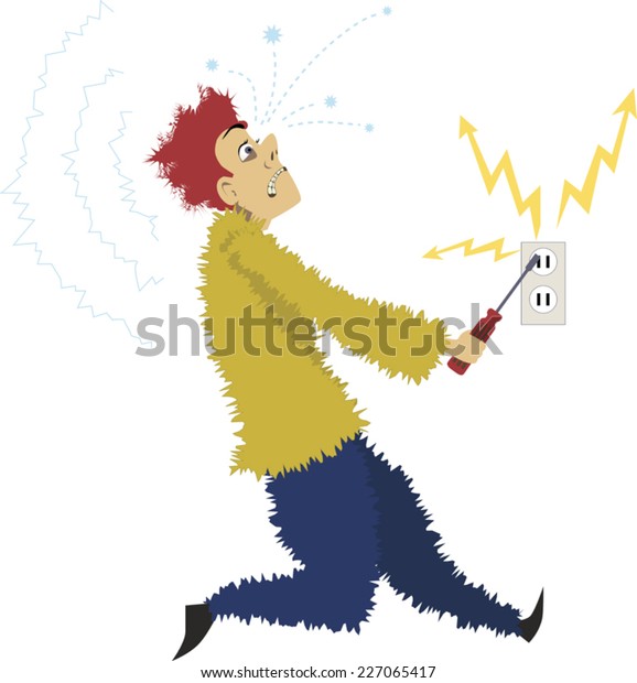 Cartoon Man Gets Electrocuted Sticking Screwdriver: เวกเตอร์สต็อก (ปลอด ...