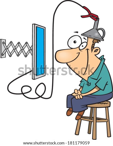 Cartoon Man His Brain Hooked Computer Stock Vector (Royalty Free ...