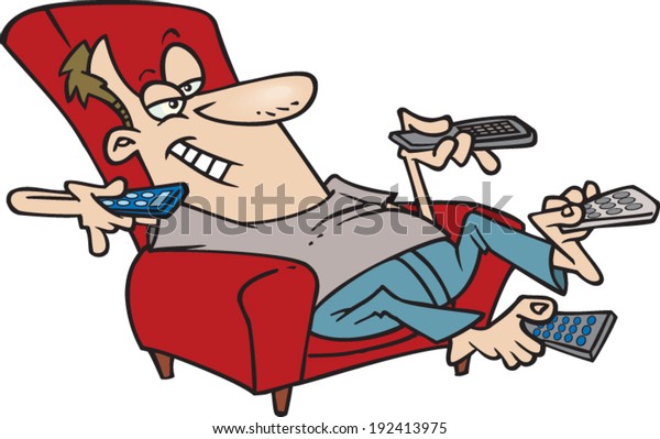 Cartoon Man Holding Bunch Remote Controls: vector de stock (libre de ...