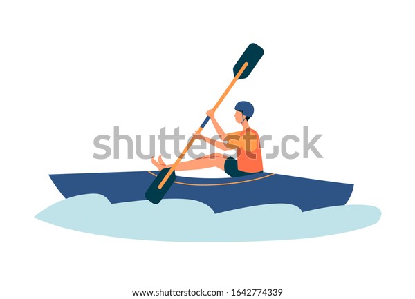 Cartoon Man Kayaking River Blue Kayak Stock Vector (Royalty Free ...