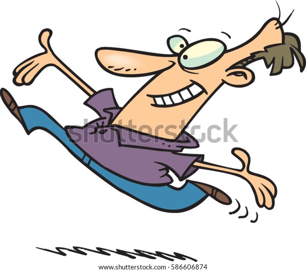 Cartoon Man Leaping Joy 스톡 벡터(로열티 프리) 586606874