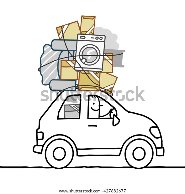 Cartoon Man Moving Car Stock Vector (Royalty Free) 427682677 | Shutterstock