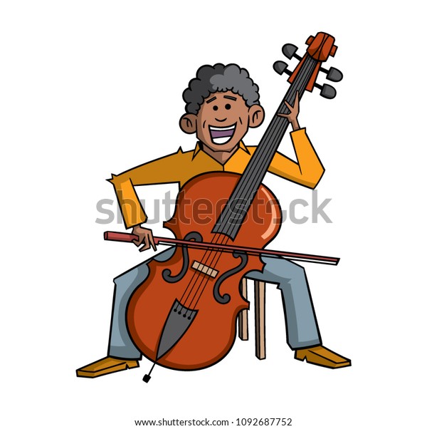 Cartoon Man Playing Cello Front View Stock Vector (Royalty Free) 1092687752