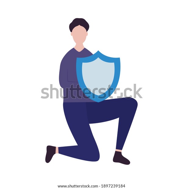 Cartoon Man Protecting Himself Shield Over: เวกเตอร์สต็อก (ปลอดค่า ...