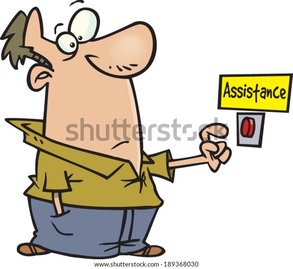 Cartoon Man Pushing Assistance Button Stock Vector (Royalty Free) 189368030