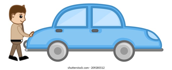 Cartoon Man Pushing Car Vector Stock Vector (Royalty Free) 209285512 ...