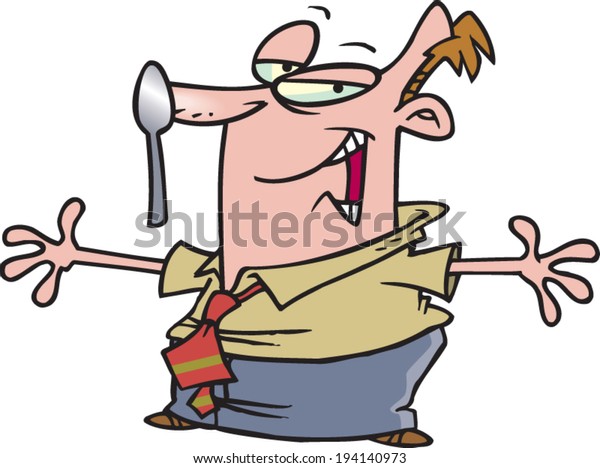 Cartoon Man Putting Spoon On His Stock Vector (Royalty Free) 194140973 ...