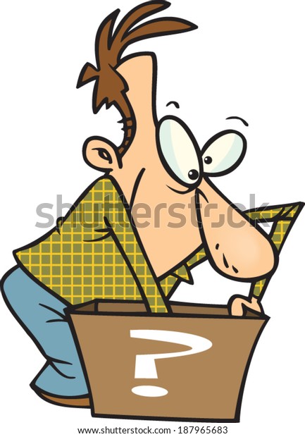 Cartoon Man Reaching Into Surprise Box Stock Vector (Royalty Free ...