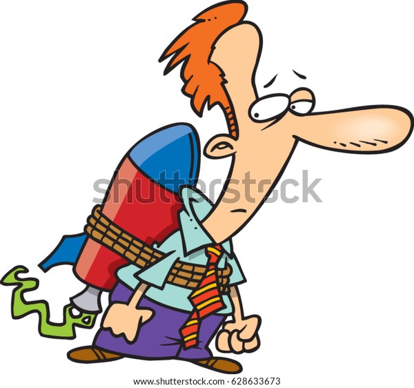 Cartoon Man Rocket Strapped His Stock Vector (Royalty Free) 628633673