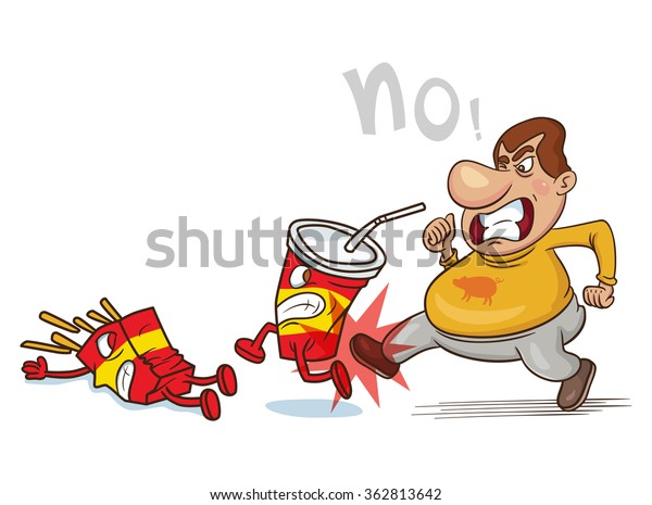 Cartoon Man Saying No Junk Food Stock Vector (Royalty Free) 362813642