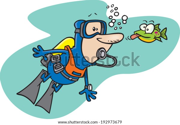 Image vectorielle de stock de bande dessinée homme plongée sous-marine ...