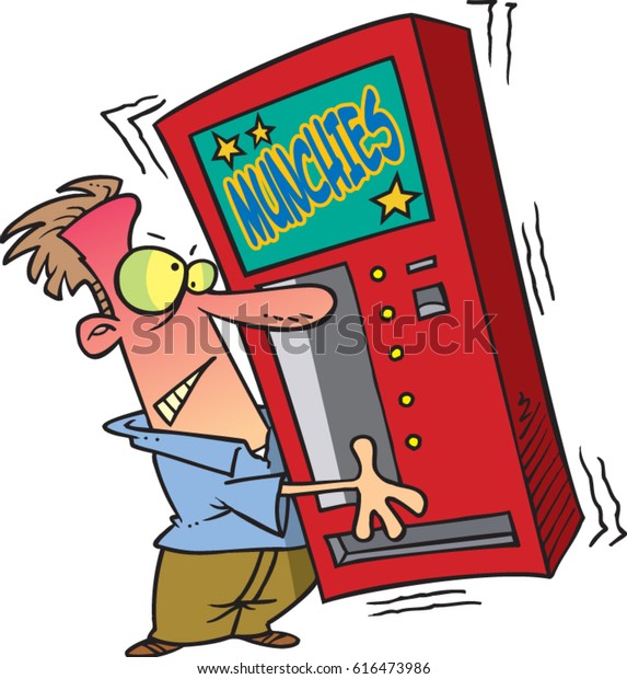 Cartoon Man Shaking Vending Machine 스톡 벡터(로열티 프리) 616473986