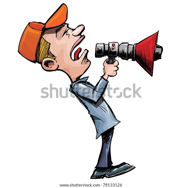 Cartoon Man Shouts Through Megaphone Isolated Stock Vector (Royalty ...