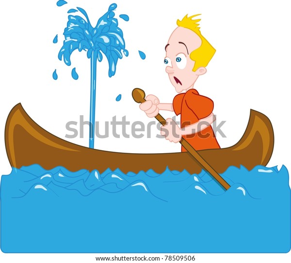 Cartoon Man Sinking Canoe Isolated Stock Vector (Royalty Free) 78509506