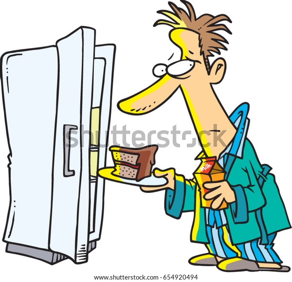 Cartoon Man Sneaking Late Night Snack Stock Vector (Royalty Free) 654920494