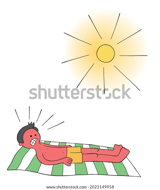 Cartoon Man Sunbathing On Beach Hours Stock Vector (Royalty Free ...