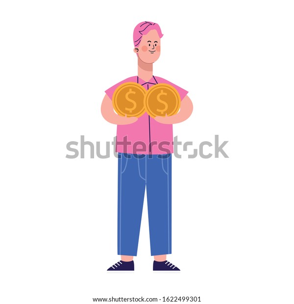 Cartoon Man Two Coins Icon Over Stock Vector (Royalty Free) 1622499301
