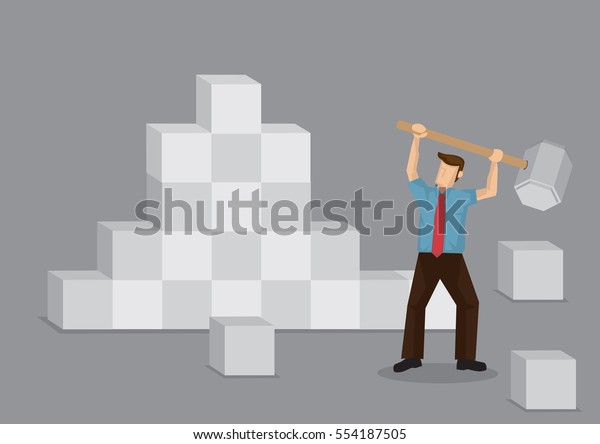 Cartoon Man Using Giant Hammer Break Stock Vector (Royalty Free) 554187505