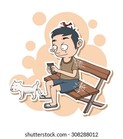 Cartoon Man Using Smart Phone Ignore Stock Vector (Royalty Free ...