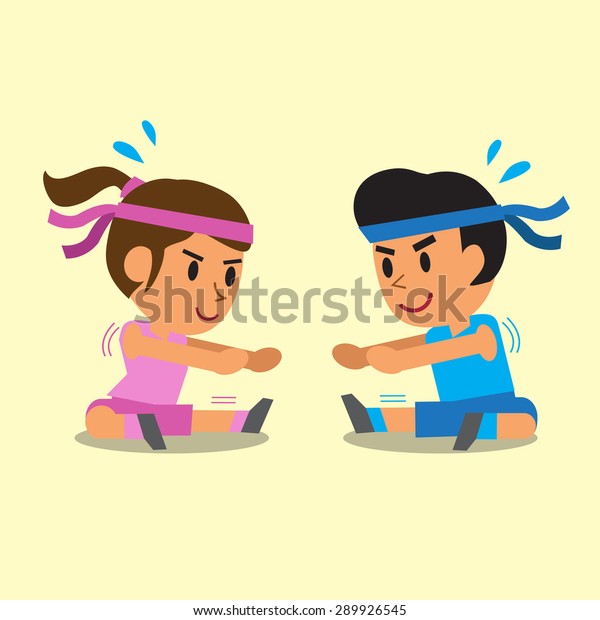 Cartoon Man Woman Doing Hamstring Stretch Stock Vector (Royalty Free ...