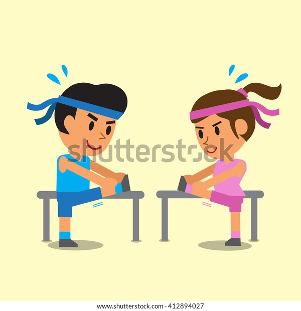 Cartoon Man Woman Doing Hamstring Stretch Stock Vector (Royalty Free ...