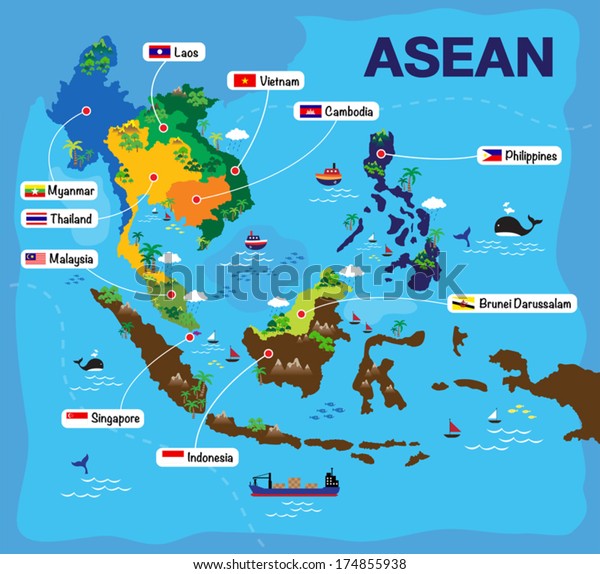 Cartoon Map Asean Asian: Vector có sẵn (miễn phí bản quyền) 174855938 ...