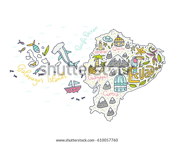 Cartoon Map Ecuador Galapagos Islands Hand Stock Vector (Royalty Free ...