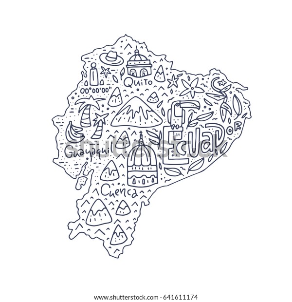 Cartoon Map Ecuador Hand Drawn Illustration : image vectorielle de ...
