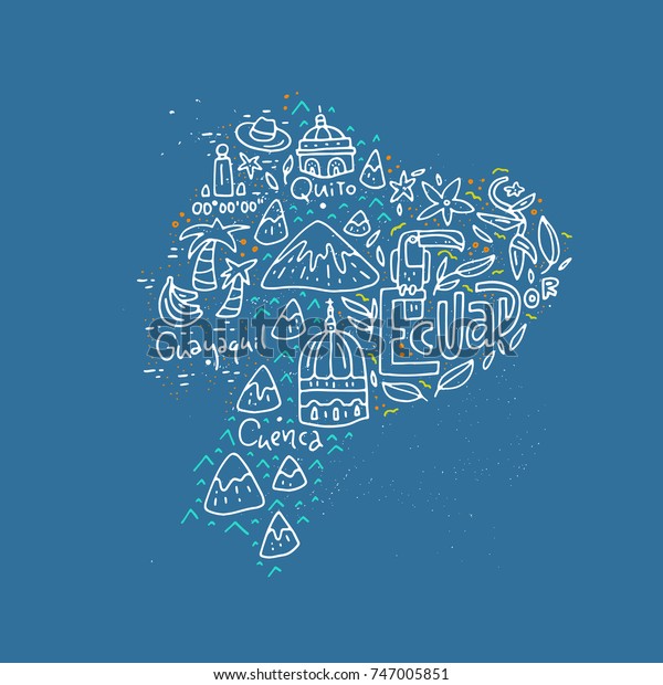 Cartoon Map Ecuador Hand Drawn Illustration 스톡 벡터(로열티 프리) 747005851 ...