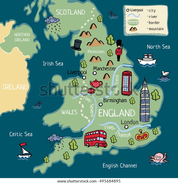 Cartoon Map England Stock Vector (Royalty Free) 495684895