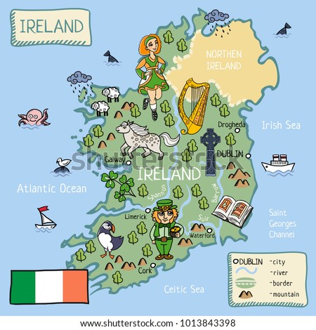 Cartoon Map Ireland Stockvektor (Royaltyfri) 1013843398 - Shutterstock