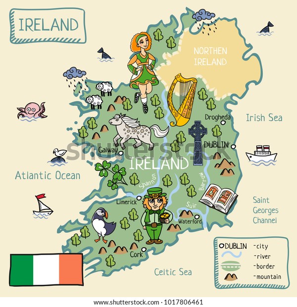Cartoon Map Ireland: vector de stock (libre de regalías) 1017806461 ...