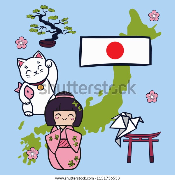 Cartoon Map Japan 库存矢量图（免版税）1151736533 | Shutterstock