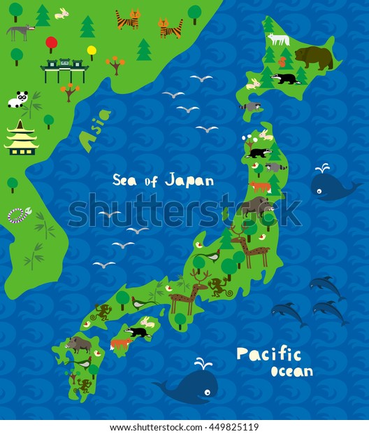 Cartoon Map Japan Vector Illustration: wektor stockowy (bez tantiem ...