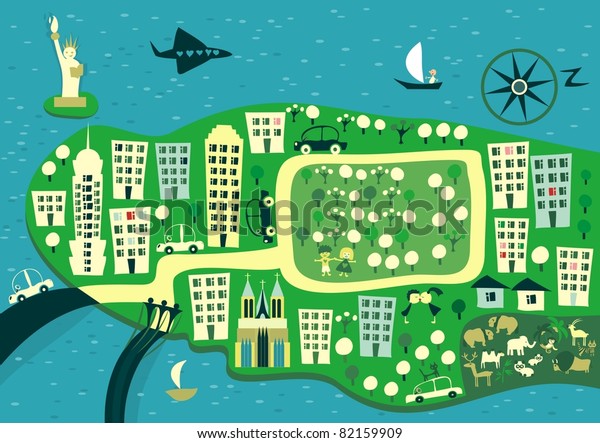 Cartoon Map New York Stock Vector (Royalty Free) 82159909 | Shutterstock