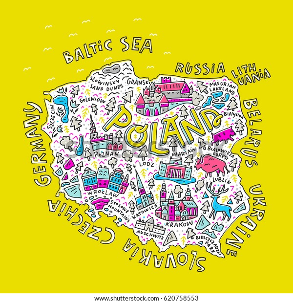 Cartoon Map Poland Hand Drawn Illustration Stock Vector (Royalty Free ...
