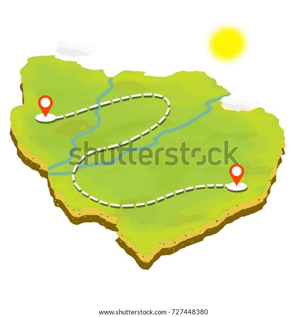 Cartoon Map Realistic Route Point Rivers : image vectorielle de stock ...