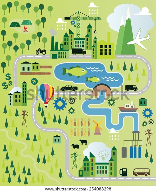 Cartoon Map River: เวกเตอร์สต็อก (ปลอดค่าลิขสิทธิ์) 254088298 ...