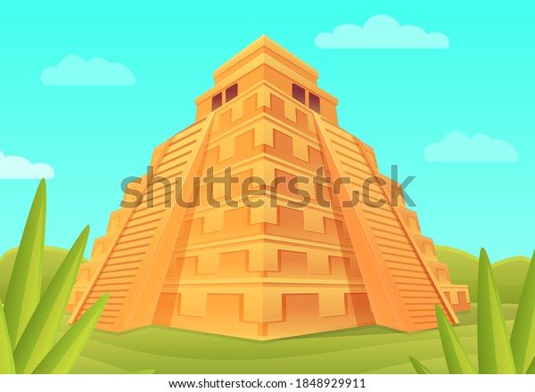 Cartoon Mayan Pyramid Jungle Vector Illustration Stock Vector (Royalty ...