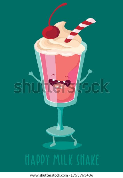 Cartoon Milkshake Vector Illustration Strawberry: เวกเตอร์สต็อก (ปลอด ...