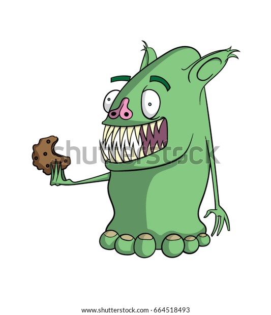 Cartoon Monster Eating Cookie Stock Vector (Royalty Free) 664518493 ...