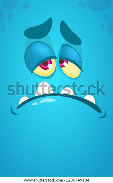 Cartoon monster face. Vector Halloween sad blue monster avatar