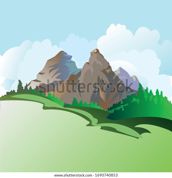 Cartoon Mountain Landscape Background Trendy Design Stock Vector ...