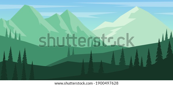 Cartoon Mountain Landscape Flat Style Design Stock Vector (Royalty Free ...