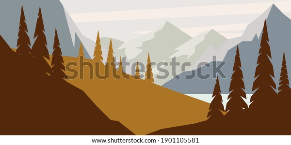 Cartoon Mountain Landscape Flat Style Design Stock Vector (Royalty Free ...
