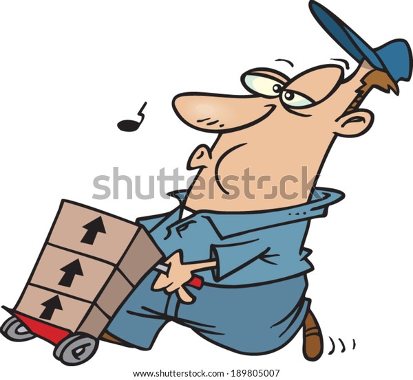 Cartoon Moving Man Using Dollie 스톡 벡터(로열티 프리) 189805007