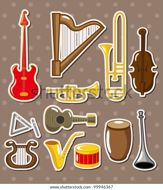 Cartoon Musical Instruments Stickers Stock Vector (Royalty Free) 99946367